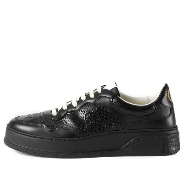 Gucci Gg Embossed Leather Lace-up Sneakers - Black