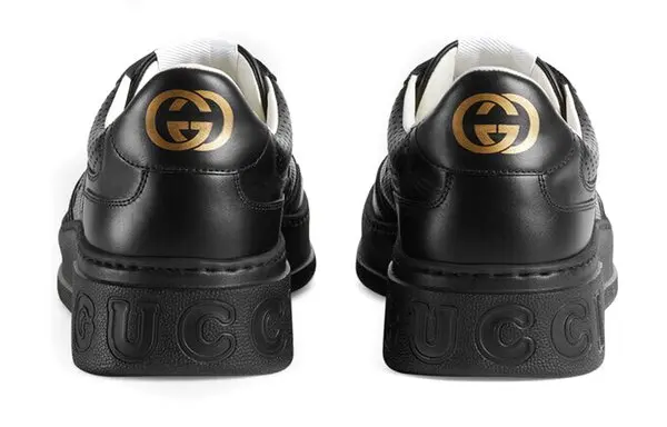Gucci Gg Embossed Leather Lace-up Sneakers - Black