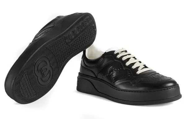 Gucci Gg Embossed Leather Lace-up Sneakers - Black