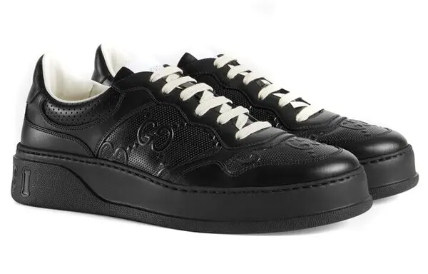 Gucci Gg Embossed Leather Lace-up Sneakers - Black