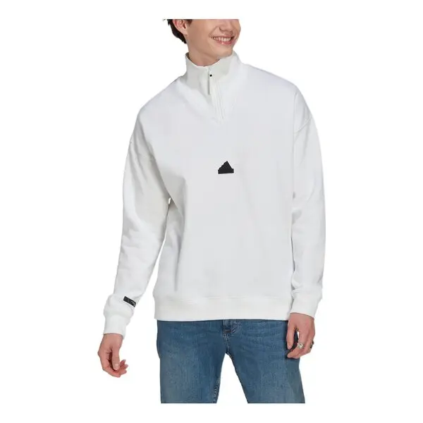 Adidas New 1/2-zip Solid Color Small Logo Half Zipper Pullover Stand Collar Long Sleeves White - Default Colorway