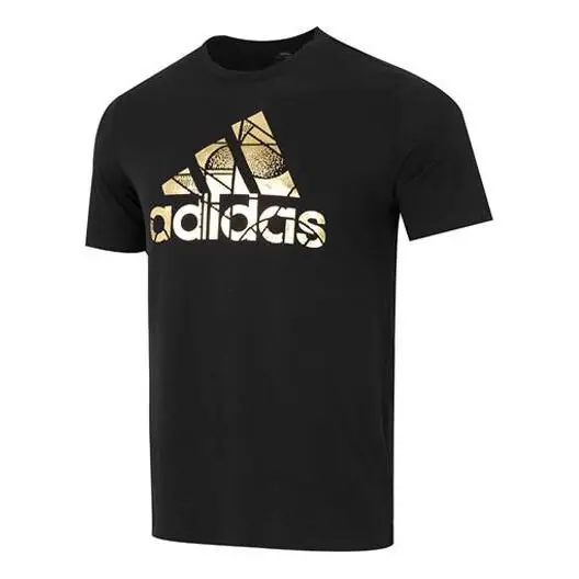 Adidas Large Logo Printing Athleisure Casual Sports Round Neck Short Sleeve Black - Multi-color