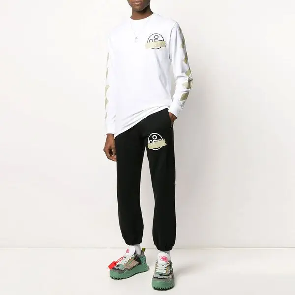 Off-White Gold Rubber Strap Stripe Sports Pants - Black