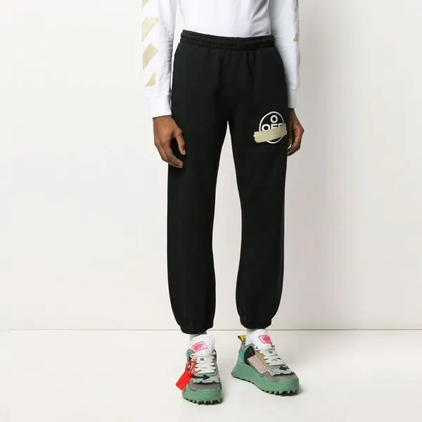 Off-White Gold Rubber Strap Stripe Sports Pants - Black