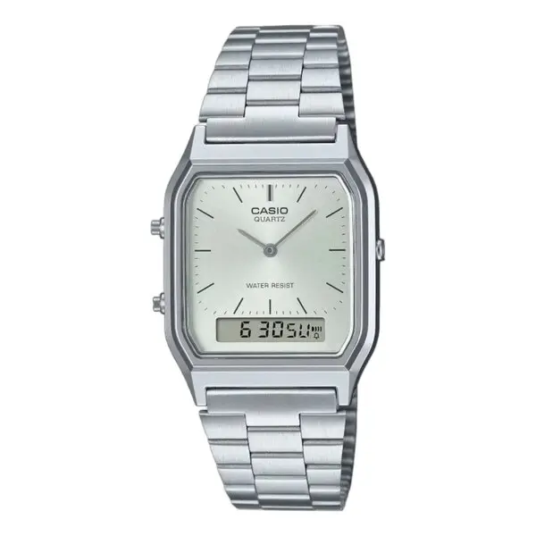 Casio Stainless Steel Dual Time Water Resistant Watch - Silver