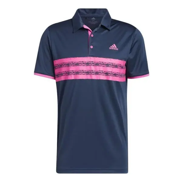 Adidas Stripe Printing Golf Sports Short Sleeve Navy Blue Polo Shirt - Default Colorway
