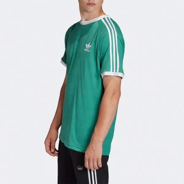 Adidas Originals 3-stripes Tee Casual Round Neck Loose Logo Stripe Short Sleeve - Green