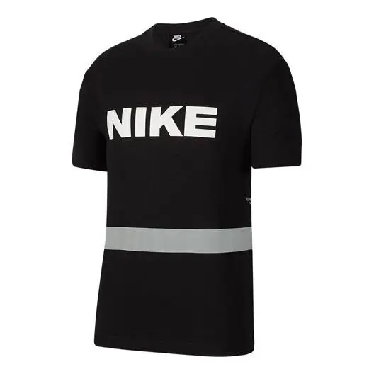 Nike Logo Alphabet Printing Round Neck Casual Short Sleeve T-shirt - Black