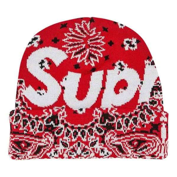 Supreme Bandana Big Logo Beanie - Red