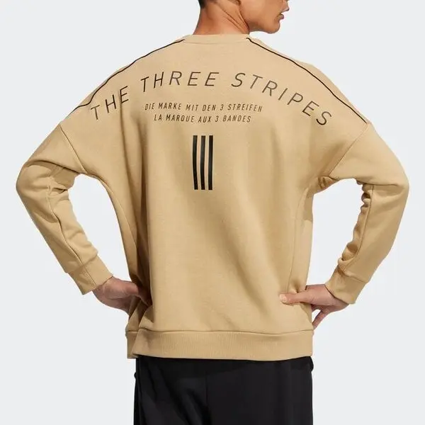 Adidas Solid Color Logo Embroidered Casual Round Neck Pullover Khaki