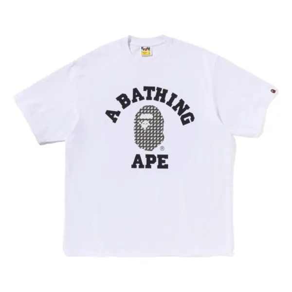 A BATHING APE Sta Houndstooth College Relaxed Fit Tee - White