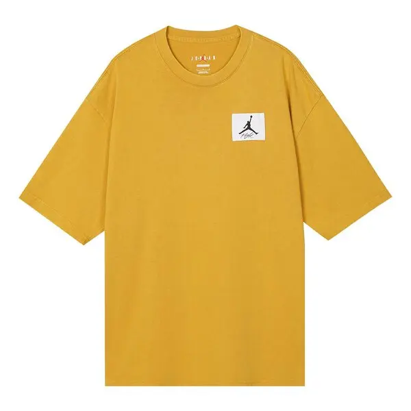 JORDAN Fw22 Logo Label Loose Round Neck Short Sleeve Yellow T-shirt - Default Color
