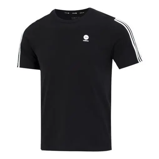 Adidas Neo Solid Color Stripe Logo Athleisure Casual Sports Round Neck Short Sleeve Black T-shirt - Default Color