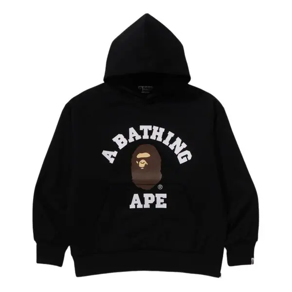 A BATHING APE College Puffy Relaxed Fit Pullover Hoodie - Black