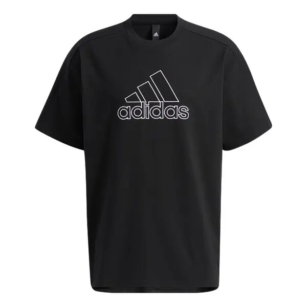 Adidas Brand Logo Solid Color Stripe Breathable Short Sleeve Black - Multi-color