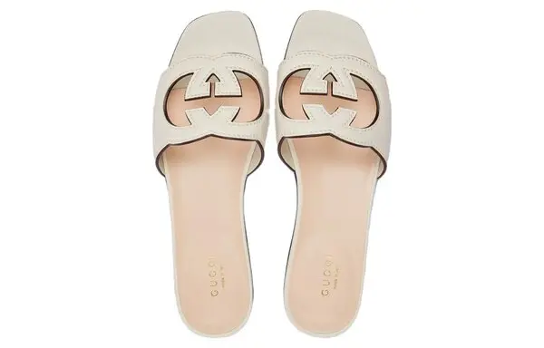 Gucci Interlocking G Cut-out Leather Slide Sandal - White