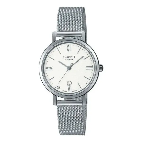 Casio Sheen Analog Watch With Sapphire Crystal And Mesh Band - Silver