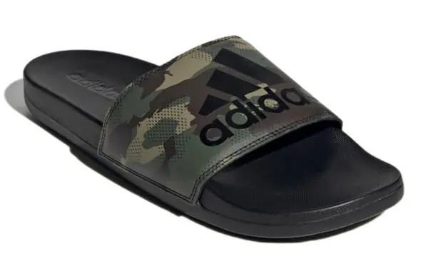 Adidas Adilette Comfort Slides With Camouflage Detail - Black/green