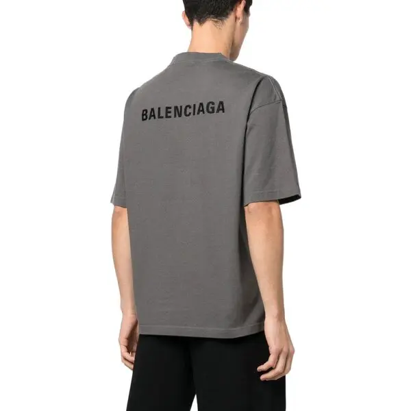 Balenciaga Embroidered-logo Cotton T-shirt - Grey