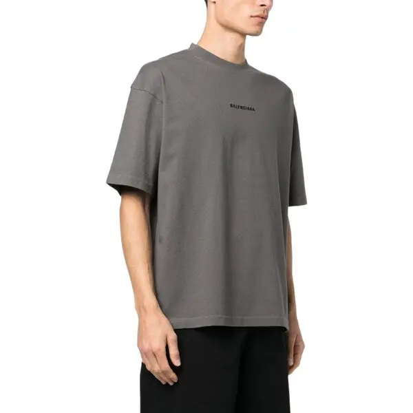 Balenciaga Embroidered-logo Cotton T-shirt - Grey