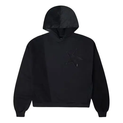 CONVERSE Corduroy Splicing Solid Color Sports Hoodie - Black