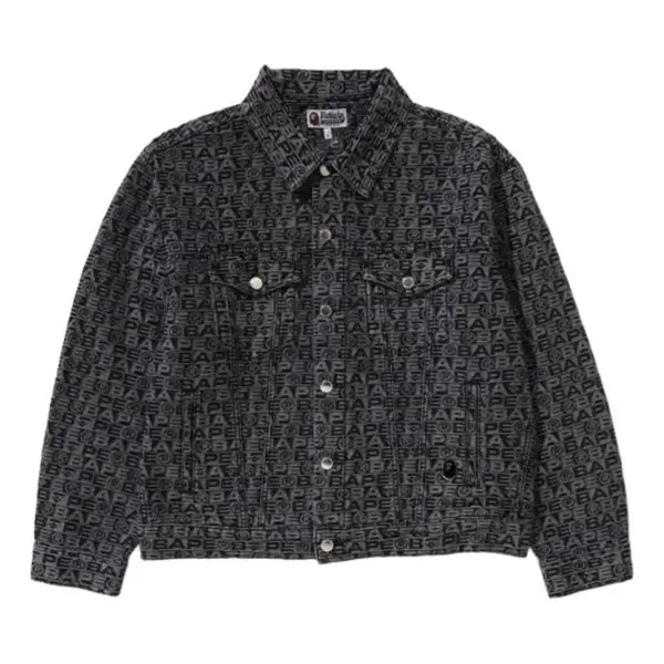 A BATHING APE Lux Sport Pattern Jacquard Denim Trucker Jacket - Black