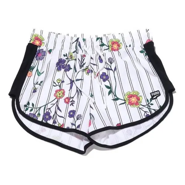 PUMA Floral Striped Knit Shorts - White