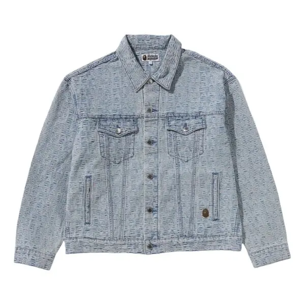 A BATHING APE Lux Sport Pattern Jacquard 13oz Denim Trucker Jacket - Light Indigo