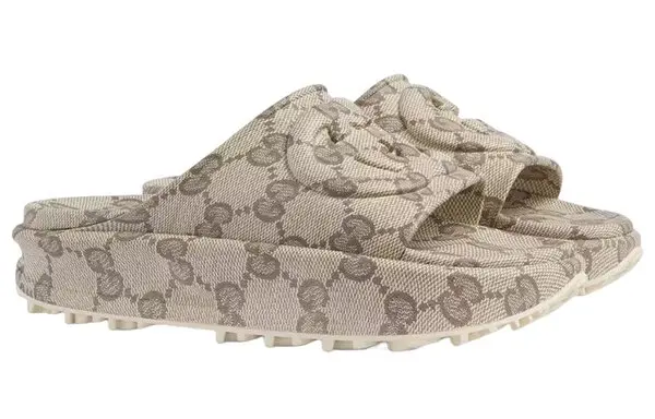 Gucci Gg Slide Sandal - Beige/ebony