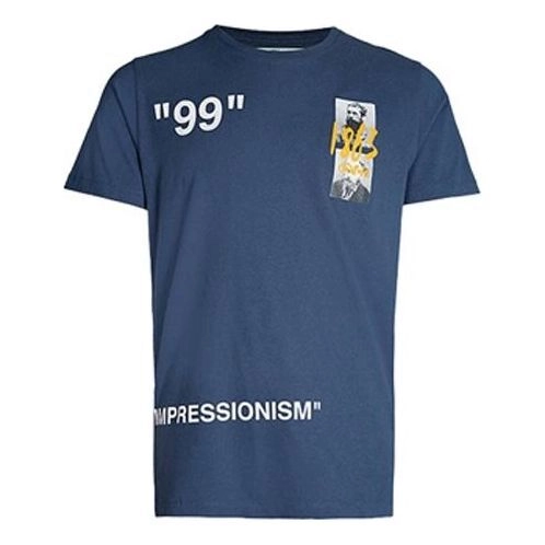 Off-White Cotton Short Sleeve Logo Normal Fit - Blue