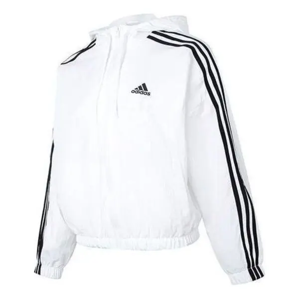 Adidas Essentials 3-stripes Woven Windbreaker Jacket - White/black