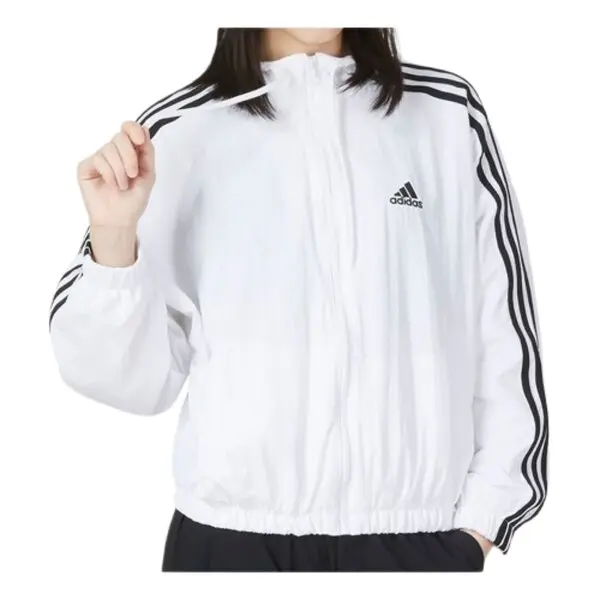 Adidas Essentials 3-stripes Woven Windbreaker Jacket - White/black