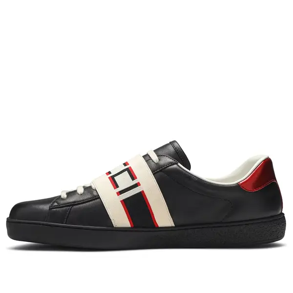 Gucci Ace Stripe Leather Low Top Sneakers - Black