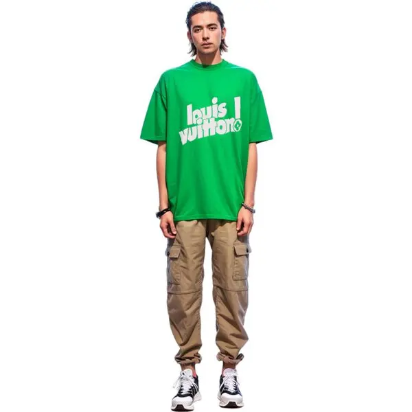 LOUIS VUITTON Round Neck Logo Alphabet Printing Classic Short Sleeve - Green