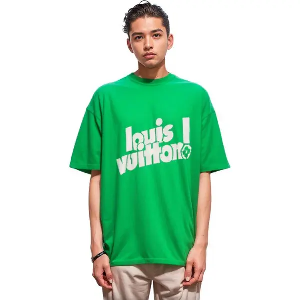 LOUIS VUITTON Round Neck Logo Alphabet Printing Classic Short Sleeve - Green