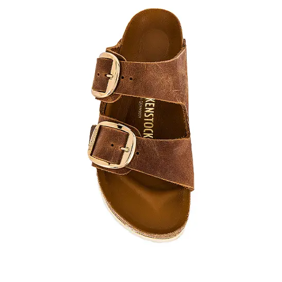 BIRKENSTOCK Arizona Big Buckle Oiled Leather Sandals - Cognac