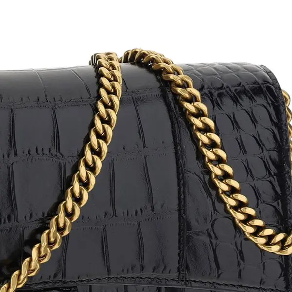 Balenciaga Hourglass Wallet On Chain Crocodile Embossed - Black