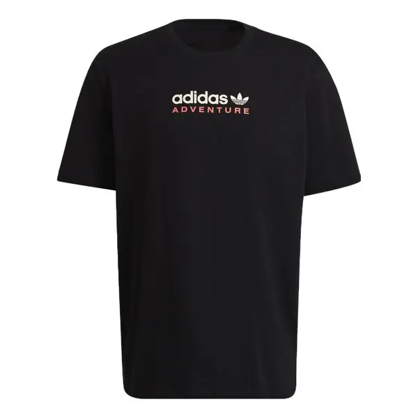 Adidas Originals Mtn Spr Tee Alphabet Logo Printing Sports Round Neck Short Sleeve Black T-shirt - Multi-color