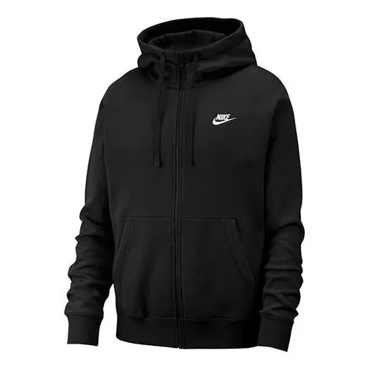 Nike Casual Sports Solid Color Zipper Hoodie Jacket - Black