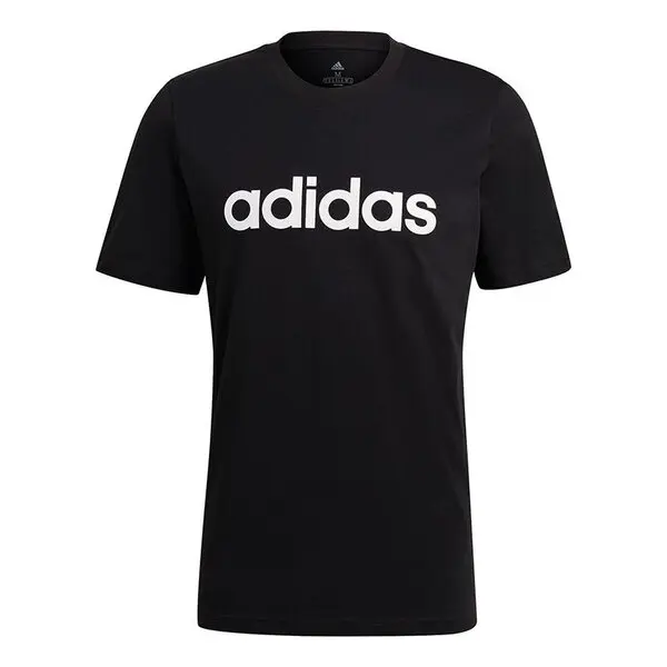 Adidas Lin Sj T Training Sports Printing Logo Round Neck Short Sleeve - Black
