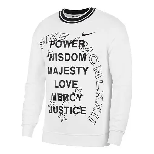 Nike Alphabet Printing Casual Sports Round Neck Pullover - White
