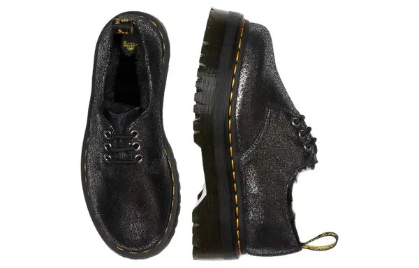 Dr. Martens 1461 Faux Fur-lined Metallic Platform Shoes - Black