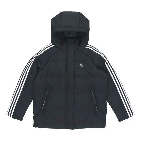 Adidas Down Jacket With Hood And Signature Stripes - Default Color