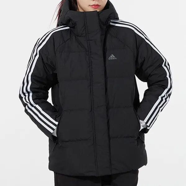 Adidas Down Jacket With Hood And Signature Stripes - Default Color