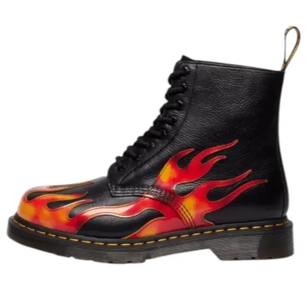 Dr. Martens 1460 Pascal Arcadia Boots With Flame Detailing - Black/vibrant Red/dms Yellow