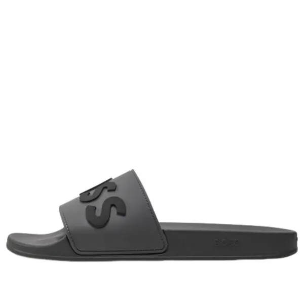 Hugo Boss Raised Italian Made Slides - Grey/black