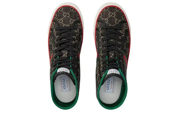 Gucci Tennis 1977 High Top Sneakers With Mini Gg Motif - Black/green/red