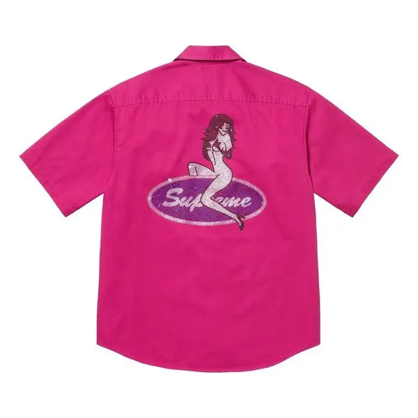 Supreme Rhinestone Pin Up Short-sleeve Work Shirt - Fuchsia