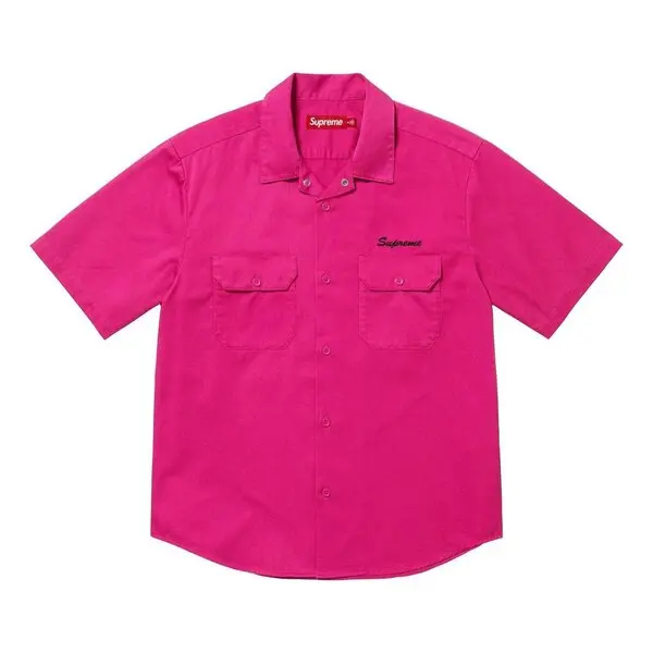 Supreme Rhinestone Pin Up Short-sleeve Work Shirt - Fuchsia