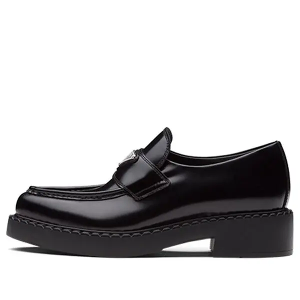 Prada Brushed Leather Pointy Monolith Loafers - Black/silver